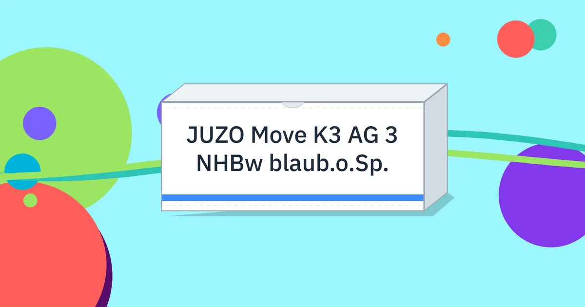 Symbolbild: Packung mit der Aufschrift JUZO Move K3 AG 3 NHBw blaub.o.Sp. (PZN 18588301) – Verfügbarkeit und Bezug in Apotheken in Frankfurt am Main