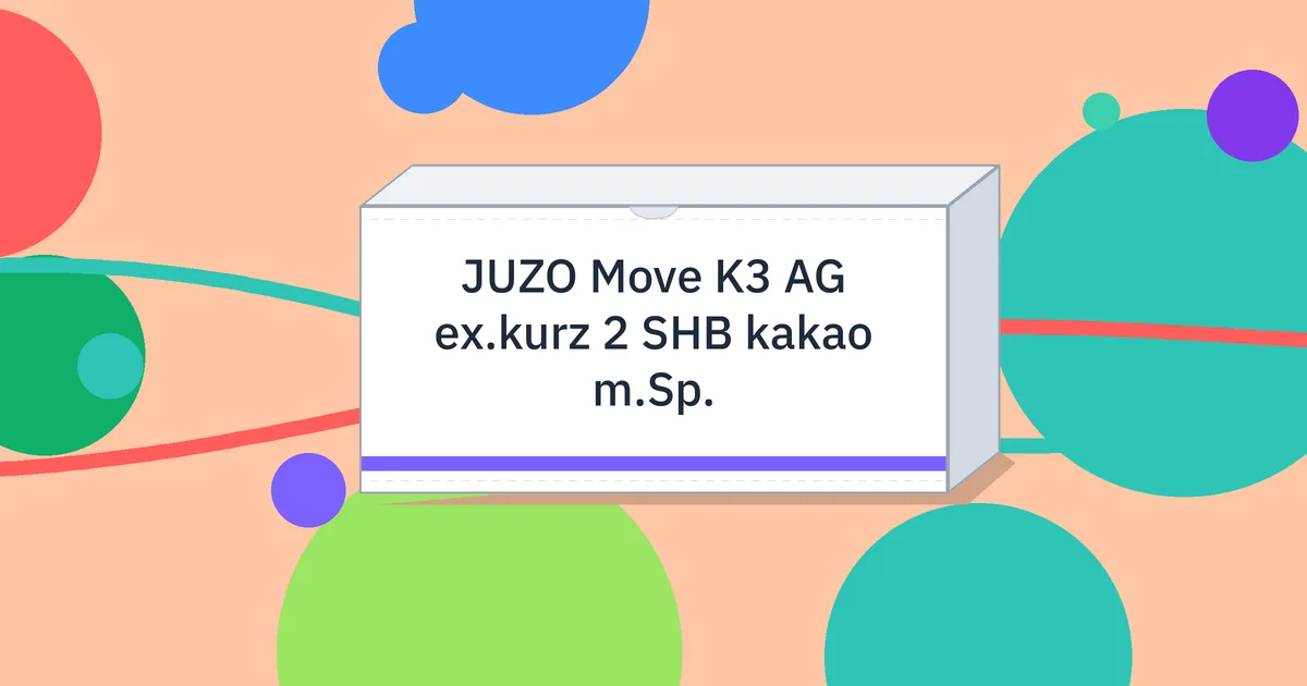 Symbolbild: Packung mit der Aufschrift JUZO Move K3 AG ex.kurz 2 SHB kakao m.Sp. (PZN 18595293) – Verfügbarkeit und Bezug in Apotheken in Frankfurt am Main