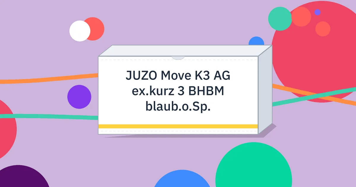 Symbolbild: Packung mit der Aufschrift JUZO Move K3 AG ex.kurz 3 BHBM blaub.o.Sp. (PZN 18597777) – Verfügbarkeit und Bezug in Apotheken in Frankfurt am Main