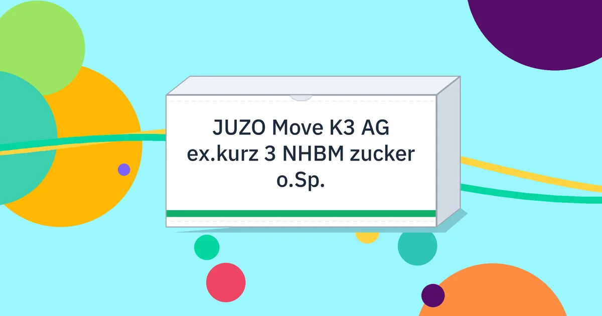 Symbolbild: Packung mit der Aufschrift JUZO Move K3 AG ex.kurz 3 NHBM zucker o.Sp. (PZN 18584562) – Verfügbarkeit und Bezug in Apotheken in Frankfurt am Main