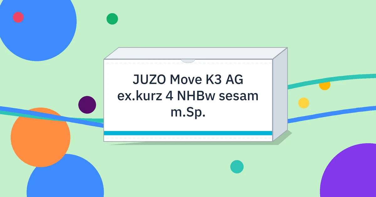 Symbolbild: Packung mit der Aufschrift JUZO Move K3 AG ex.kurz 4 NHBw sesam m.Sp. (PZN 18582528) – Verfügbarkeit und Bezug in Apotheken in Frankfurt am Main