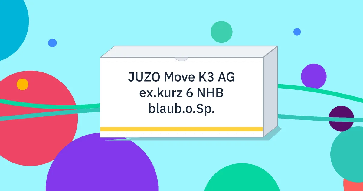 Symbolbild: Packung mit der Aufschrift JUZO Move K3 AG ex.kurz 6 NHB blaub.o.Sp. (PZN 18596950) – Verfügbarkeit und Bezug in Apotheken in Frankfurt am Main