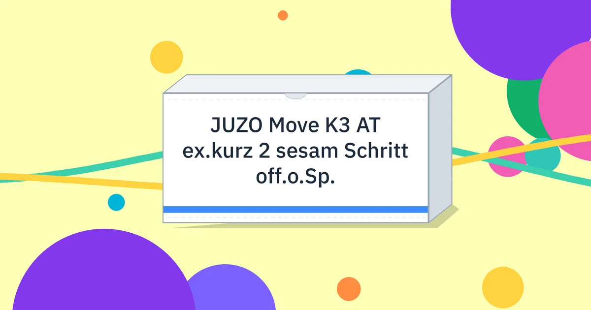 Symbolbild: Packung mit der Aufschrift JUZO Move K3 AT ex.kurz 2 sesam Schritt off.o.Sp. (PZN 20682042) – Verfügbarkeit und Bezug in Apotheken in Frankfurt am Main