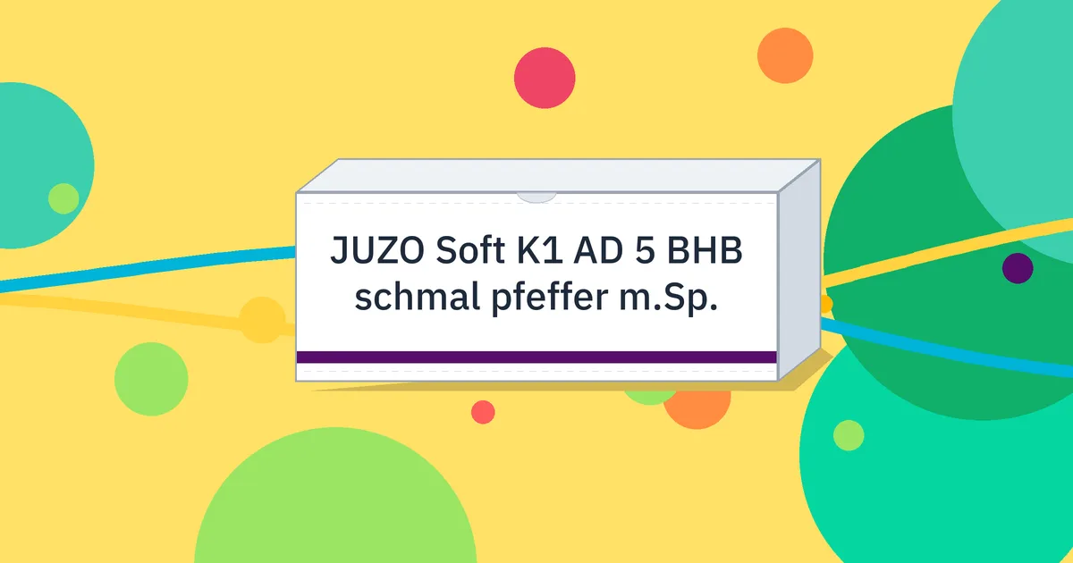 Symbolbild: Packung mit der Aufschrift JUZO Soft K1 AD 5 BHB schmal pfeffer m.Sp. (PZN 15460888) – Verfügbarkeit und Bezug in Apotheken in Frankfurt am Main