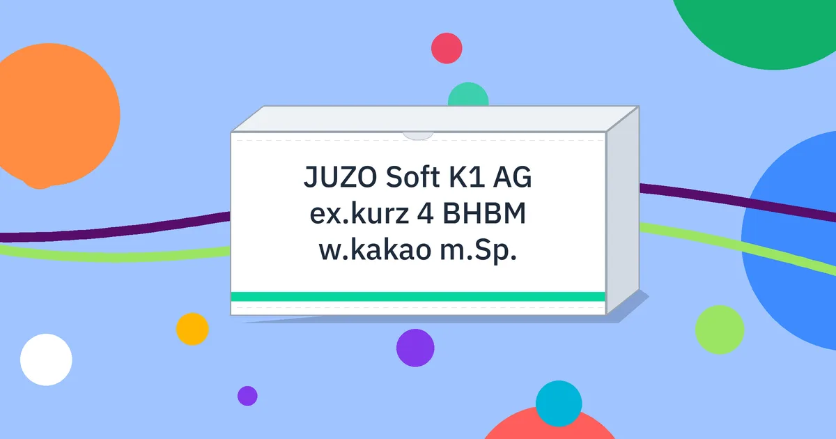 Symbolbild: Packung mit der Aufschrift JUZO Soft K1 AG ex.kurz 4 BHBM w.kakao m.Sp. (PZN 14864566) – Verfügbarkeit und Bezug in Apotheken in Frankfurt am Main