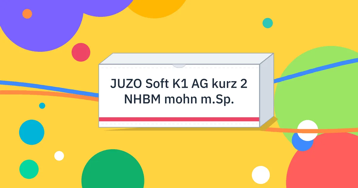 Symbolbild: Packung mit der Aufschrift JUZO Soft K1 AG kurz 2 NHBM mohn m.Sp. (PZN 14999800) – Verfügbarkeit und Bezug in Apotheken in Frankfurt am Main