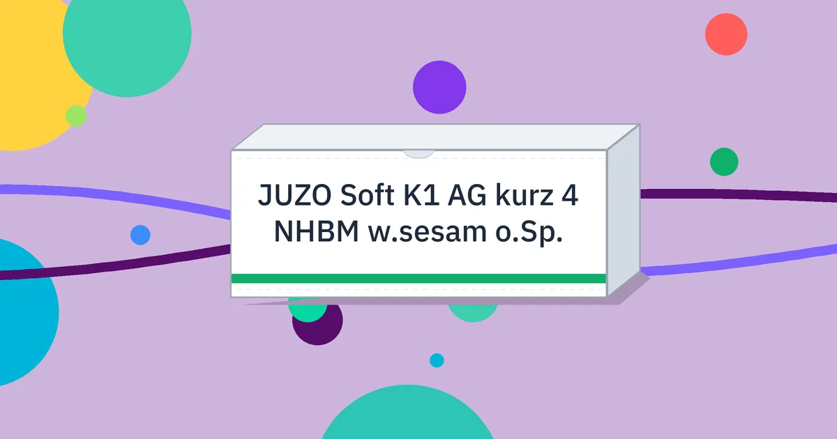 Symbolbild: Packung mit der Aufschrift JUZO Soft K1 AG kurz 4 NHBM w.sesam o.Sp. (PZN 15000069) – Verfügbarkeit und Bezug in Apotheken in Frankfurt am Main