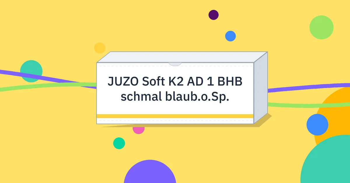 Symbolbild: Packung mit der Aufschrift JUZO Soft K2 AD 1 BHB schmal blaub.o.Sp. (PZN 15467146) – Verfügbarkeit und Bezug in Apotheken in Frankfurt am Main