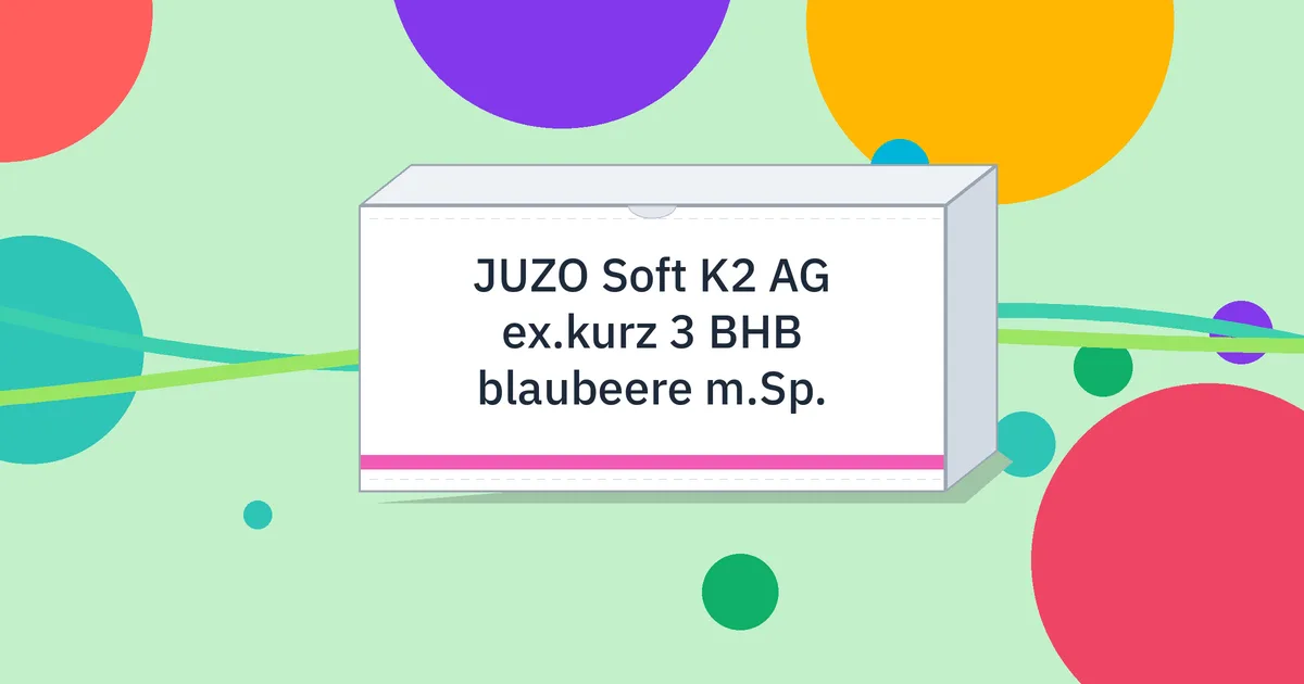 Symbolbild: Packung mit der Aufschrift JUZO Soft K2 AG ex.kurz 3 BHB blaubeere m.Sp. (PZN 14827588) – Verfügbarkeit und Bezug in Apotheken in Frankfurt am Main
