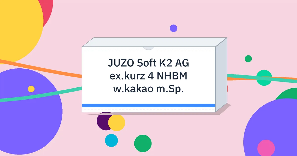 Symbolbild: Packung mit der Aufschrift JUZO Soft K2 AG ex.kurz 4 NHBM w.kakao m.Sp. (PZN 15022303) – Verfügbarkeit und Bezug in Apotheken in Frankfurt am Main