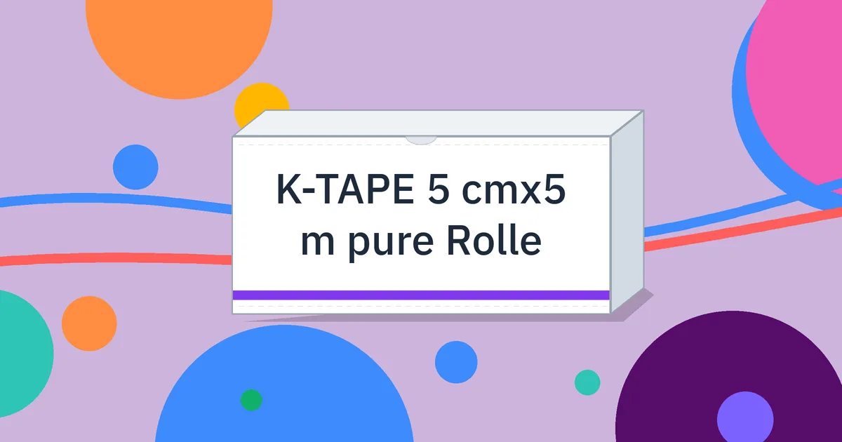 Symbolbild: Packung mit der Aufschrift K-TAPE 5 cmx5 m pure Rolle (PZN 17455408) – Verfügbarkeit und Bezug in Apotheken in Frankfurt am Main