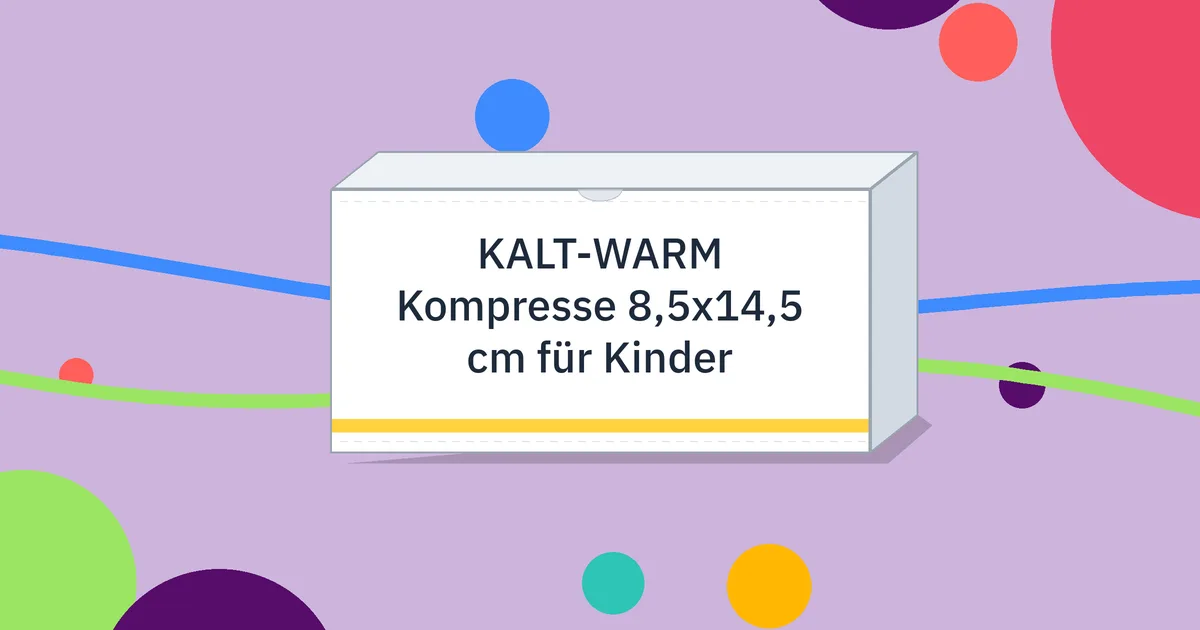 Symbolbild: Packung mit der Aufschrift KALT-WARM Kompresse 8,5x14,5 cm für Kinder (PZN 14162551) – Verfügbarkeit und Bezug in Apotheken in Frankfurt am Main