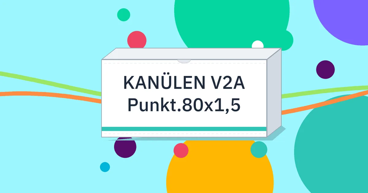 Symbolbild: Packung mit der Aufschrift KANÜLEN V2A Punkt.80x1,5 (PZN 01728821) – Verfügbarkeit und Bezug in Apotheken in Frankfurt am Main