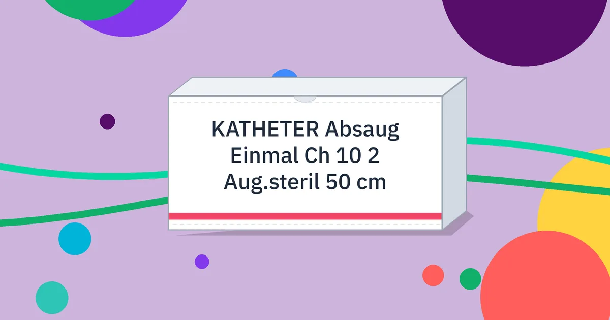 Symbolbild: Packung mit der Aufschrift KATHETER Absaug Einmal Ch 10 2 Aug.steril 50 cm (PZN 00272419) – Verfügbarkeit und Bezug in Apotheken in Frankfurt am Main