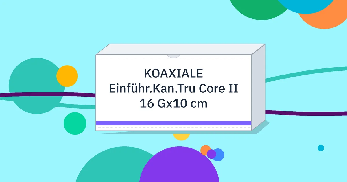 Symbolbild: Packung mit der Aufschrift KOAXIALE Einführ.Kan.Tru Core II 16 Gx10 cm (PZN 02294678) – Verfügbarkeit und Bezug in Apotheken in Frankfurt am Main