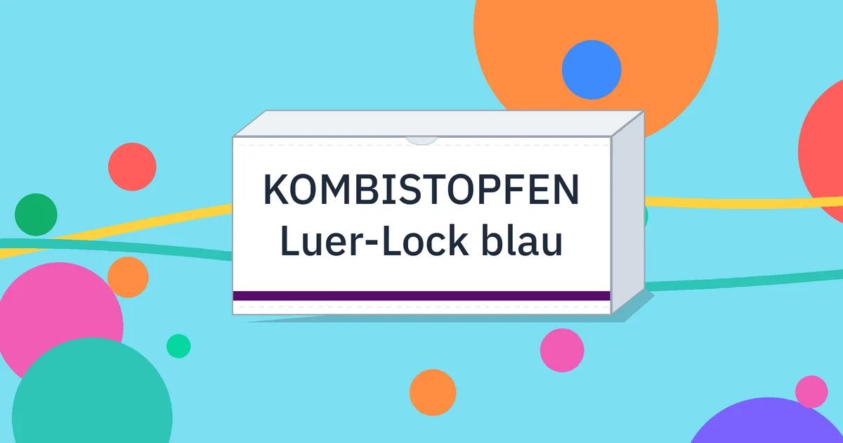Symbolbild: Packung mit der Aufschrift KOMBISTOPFEN Luer-Lock blau (PZN 03460392) – Verfügbarkeit und Bezug in Apotheken in Frankfurt am Main
