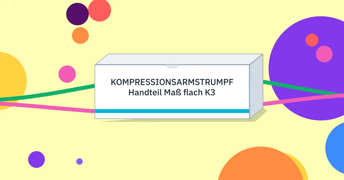 Symbolbild: Packung mit der Aufschrift KOMPRESSIONSARMSTRUMPF Handteil Maß flach K3 (PZN 16746457) – Verfügbarkeit und Bezug in Apotheken in Frankfurt am Main