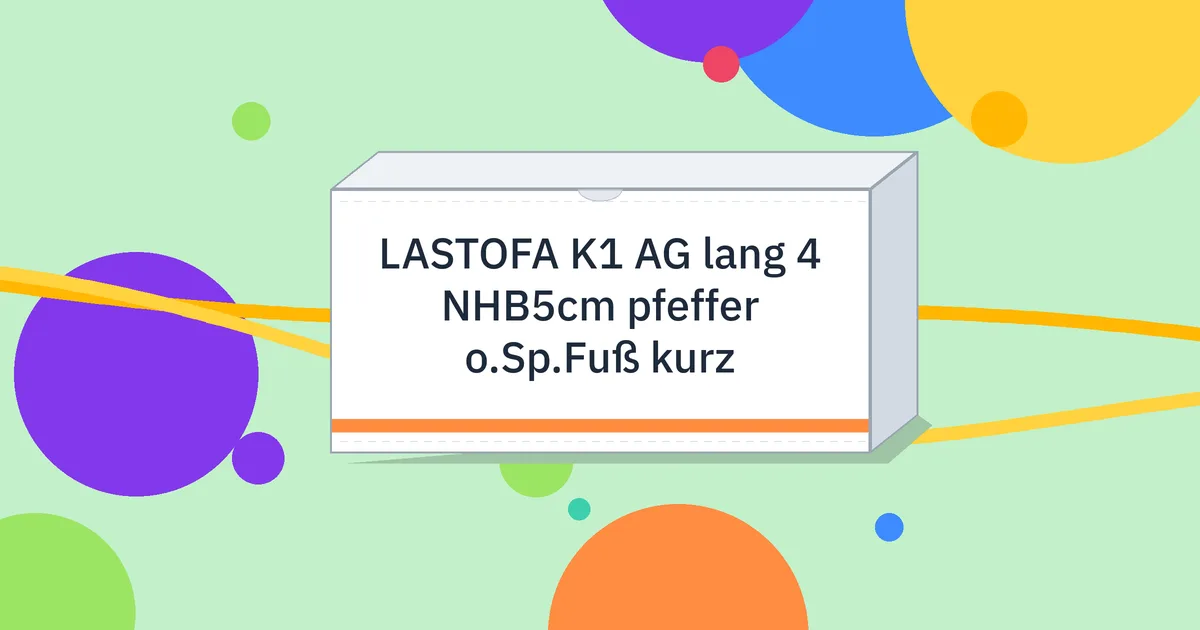 Symbolbild: Packung mit der Aufschrift LASTOFA K1 AG lang 4 NHB5cm pfeffer o.Sp.Fuß kurz (PZN 13792646) – Verfügbarkeit und Bezug in Apotheken in Frankfurt am Main
