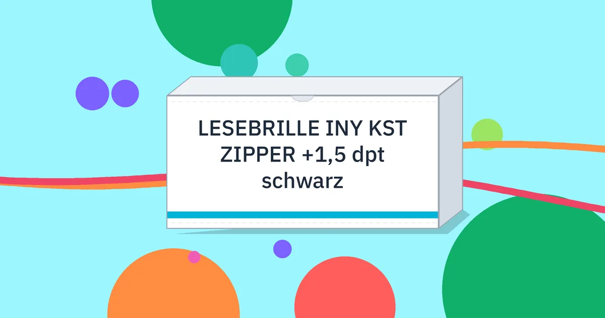 Symbolbild: Packung mit der Aufschrift LESEBRILLE INY KST ZIPPER +1,5 dpt schwarz (PZN 19376222) – Verfügbarkeit und Bezug in Apotheken in Frankfurt am Main