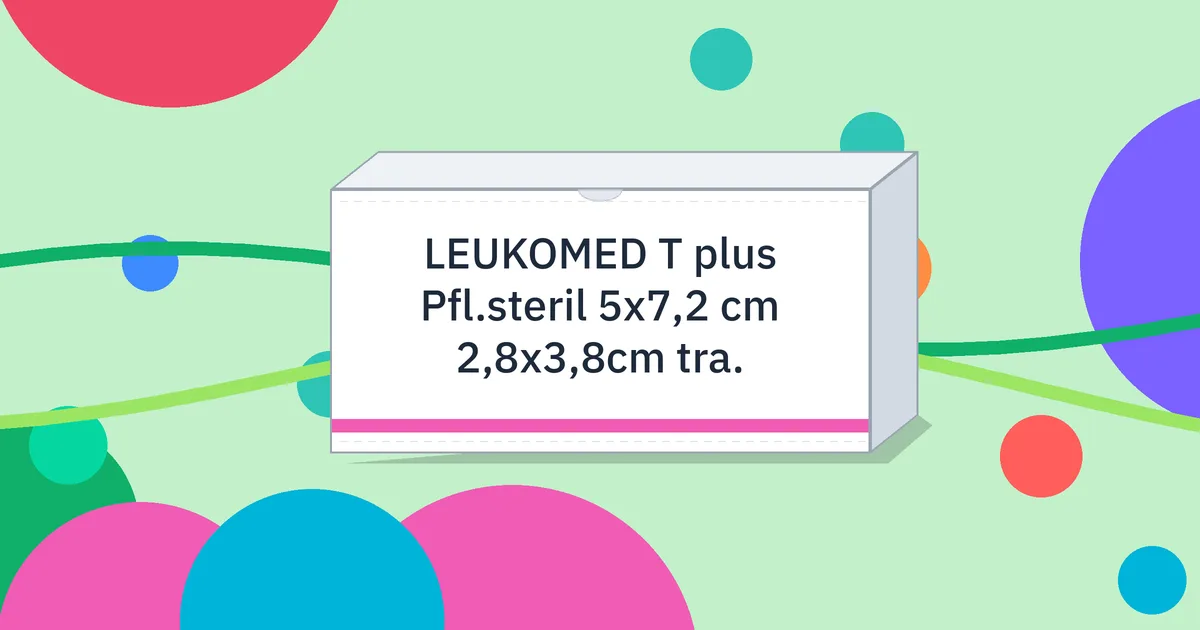 Symbolbild: Packung mit der Aufschrift LEUKOMED T plus Pfl.steril 5x7,2 cm 2,8x3,8cm tra. (PZN 18259715) – Verfügbarkeit und Bezug in Apotheken in Frankfurt am Main
