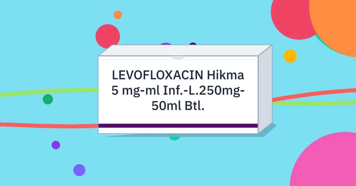 Symbolbild: Packung mit der Aufschrift LEVOFLOXACIN Hikma 5 mg-ml Inf.-L.250mg-50ml Btl. (PZN 14820296) – Verfügbarkeit und Bezug in Apotheken in Frankfurt am Main