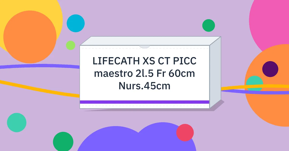 Symbolbild: Packung mit der Aufschrift LIFECATH XS CT PICC maestro 2l.5 Fr 60cm Nurs.45cm (PZN 19127720) – Verfügbarkeit und Bezug in Apotheken in Frankfurt am Main