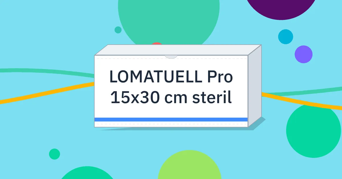 Symbolbild: Packung mit der Aufschrift LOMATUELL Pro 15x30 cm steril (PZN 14056636) – Verfügbarkeit und Bezug in Apotheken in Frankfurt am Main