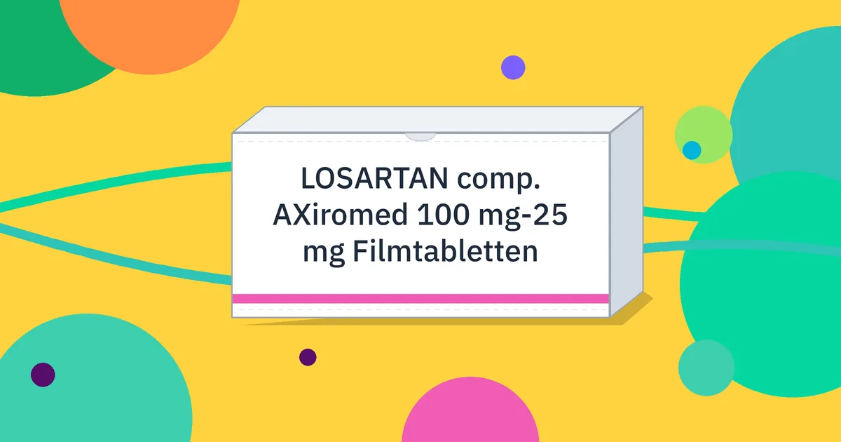 Symbolbild: Packung mit der Aufschrift LOSARTAN comp. AXiromed 100 mg-25 mg Filmtabletten (PZN 13817524) – Verfügbarkeit und Bezug in Apotheken in Frankfurt am Main