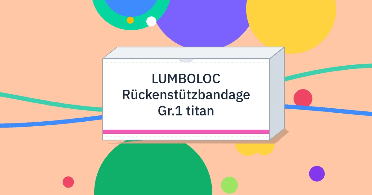 Symbolbild: Packung mit der Aufschrift LUMBOLOC Rückenstützbandage Gr.1 titan (PZN 01286553) – Verfügbarkeit und Bezug in Apotheken in Frankfurt am Main