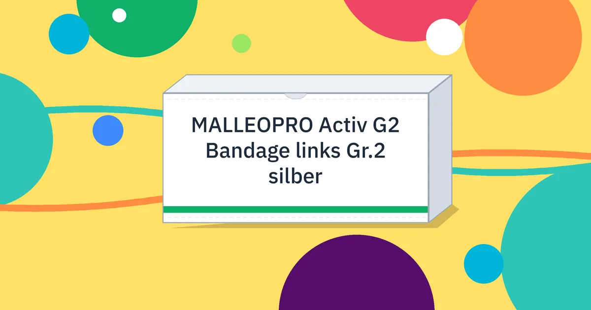 Symbolbild: Packung mit der Aufschrift MALLEOPRO Activ G2 Bandage links Gr.2 silber (PZN 09730875) – Verfügbarkeit und Bezug in Apotheken in Frankfurt am Main