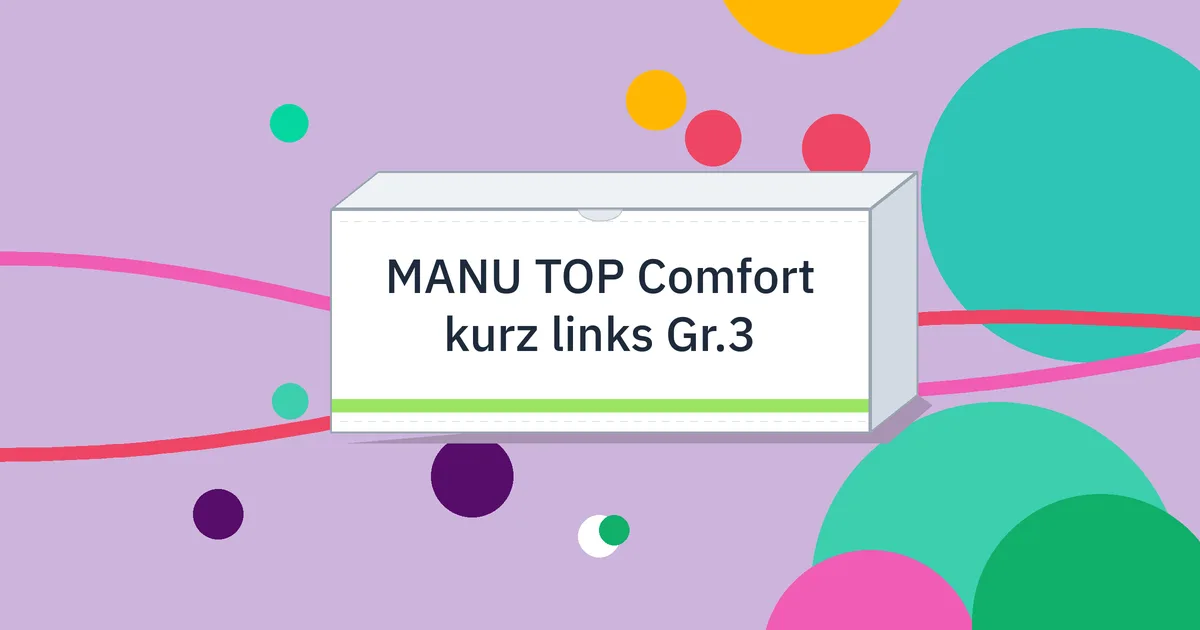 Symbolbild: Packung mit der Aufschrift MANU TOP Comfort kurz links Gr.3 (PZN 02774510) – Verfügbarkeit und Bezug in Apotheken in Frankfurt am Main