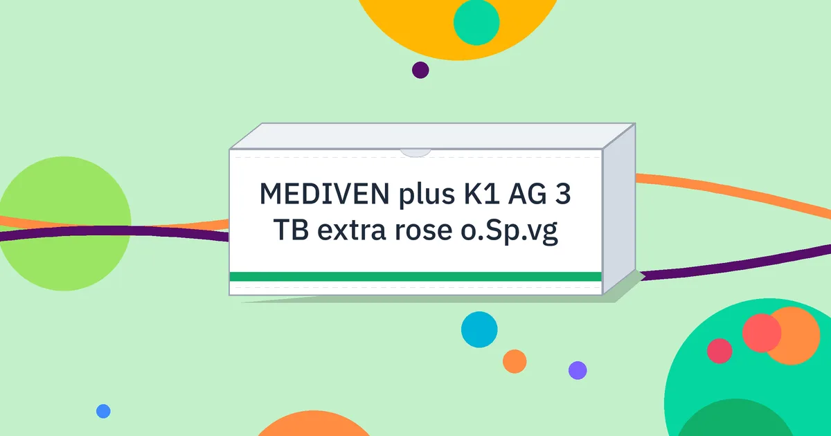 Symbolbild: Packung mit der Aufschrift MEDIVEN plus K1 AG 3 TB extra rose o.Sp.vg (PZN 15062662) – Verfügbarkeit und Bezug in Apotheken in Frankfurt am Main