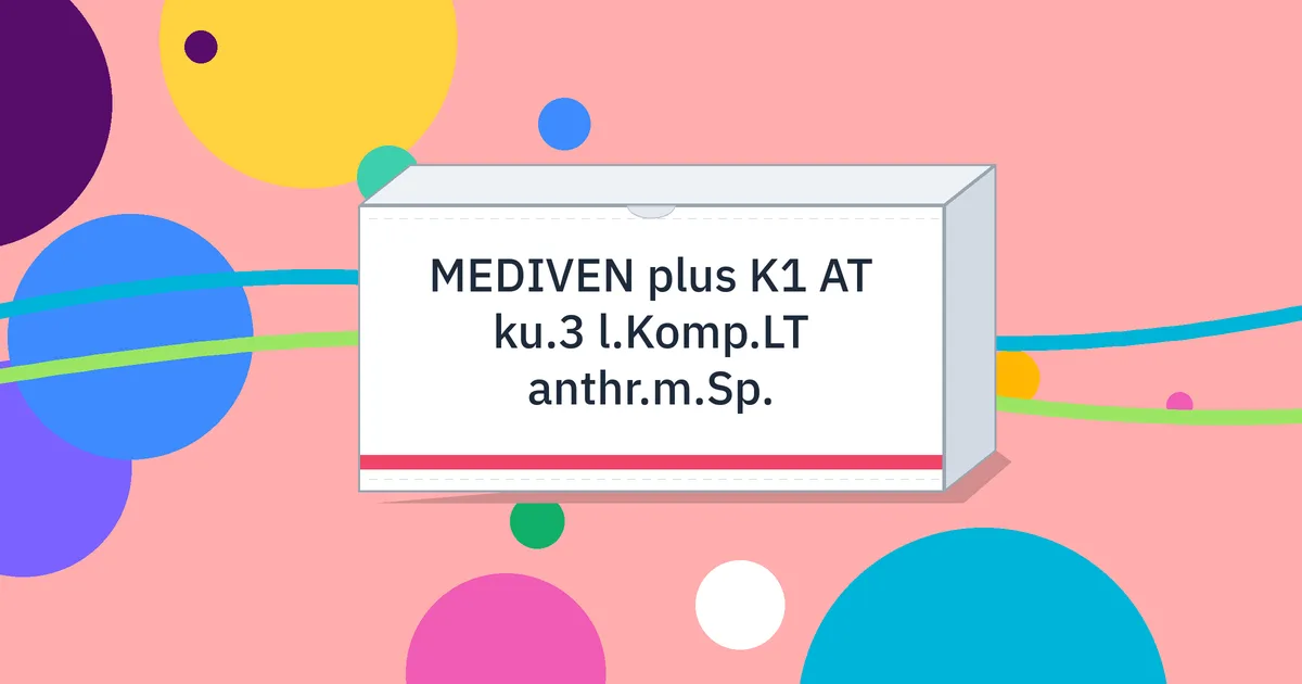 Symbolbild: Packung mit der Aufschrift MEDIVEN plus K1 AT ku.3 l.Komp.LT anthr.m.Sp. (PZN 15028843) – Verfügbarkeit und Bezug in Apotheken in Frankfurt am Main