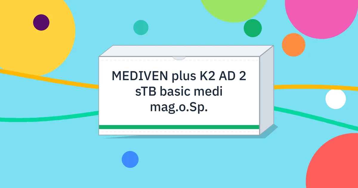 Symbolbild: Packung mit der Aufschrift MEDIVEN plus K2 AD 2 sTB basic medi mag.o.Sp. (PZN 15095868) – Verfügbarkeit und Bezug in Apotheken in Frankfurt am Main