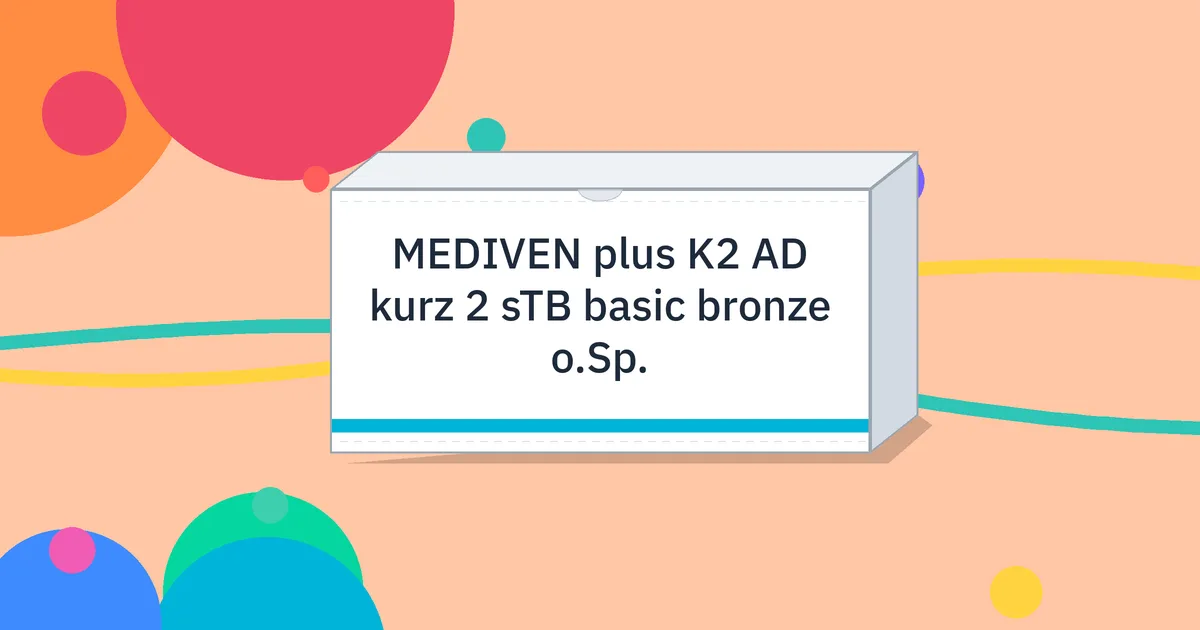 Symbolbild: Packung mit der Aufschrift MEDIVEN plus K2 AD kurz 2 sTB basic bronze o.Sp. (PZN 15100090) – Verfügbarkeit und Bezug in Apotheken in Frankfurt am Main