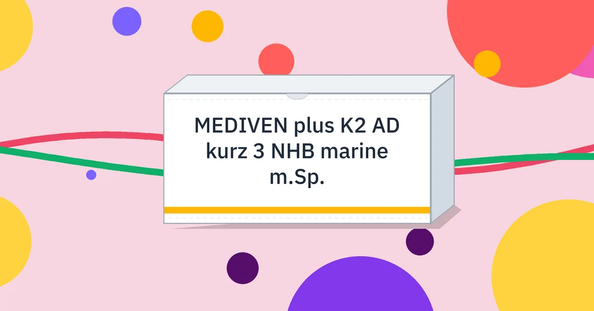 Symbolbild: Packung mit der Aufschrift MEDIVEN plus K2 AD kurz 3 NHB marine m.Sp. (PZN 15925838) – Verfügbarkeit und Bezug in Apotheken in Frankfurt am Main