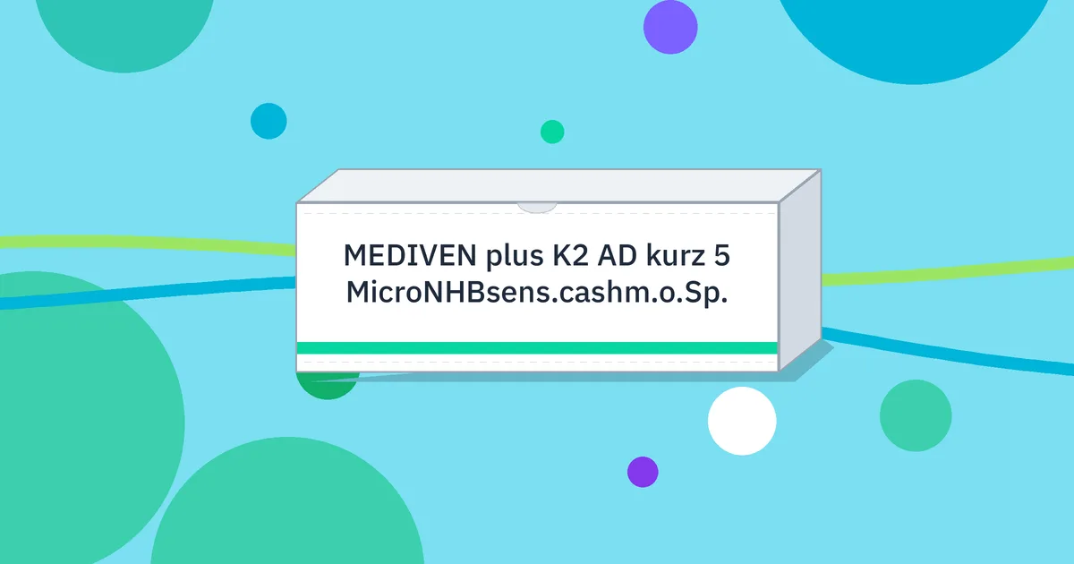Symbolbild: Packung mit der Aufschrift MEDIVEN plus K2 AD kurz 5 MicroNHBsens.cashm.o.Sp. (PZN 15933631) – Verfügbarkeit und Bezug in Apotheken in Frankfurt am Main