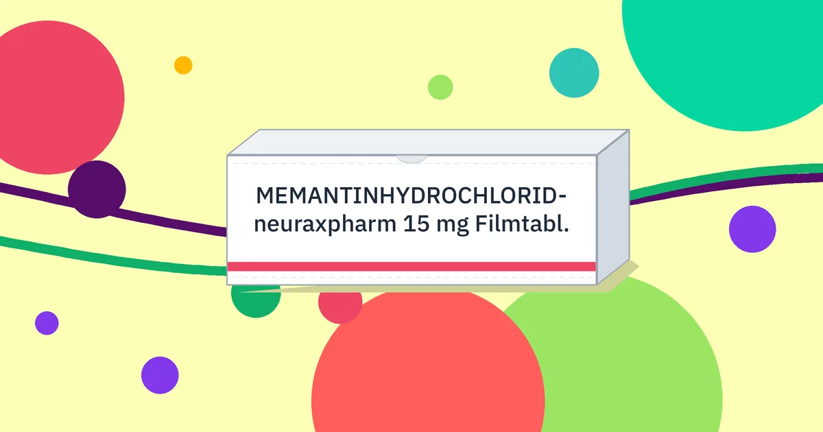 Symbolbild: Packung mit der Aufschrift MEMANTINHYDROCHLORID-neuraxpharm 15 mg Filmtabl. (PZN 16045766) – Verfügbarkeit und Bezug in Apotheken in Frankfurt am Main