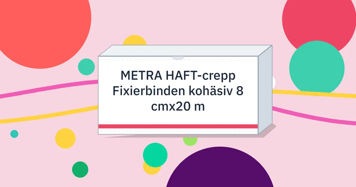 Symbolbild: Packung mit der Aufschrift METRA HAFT-crepp Fixierbinden kohäsiv 8 cmx20 m (PZN 07772355) – Verfügbarkeit und Bezug in Apotheken in Frankfurt am Main