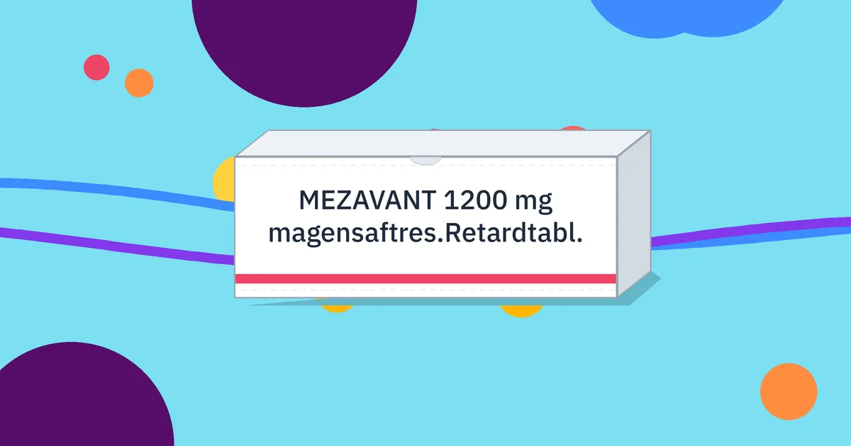 Symbolbild: Packung mit der Aufschrift MEZAVANT 1200 mg magensaftres.Retardtabl. (PZN 00679581) – Verfügbarkeit und Bezug in Apotheken in Frankfurt am Main