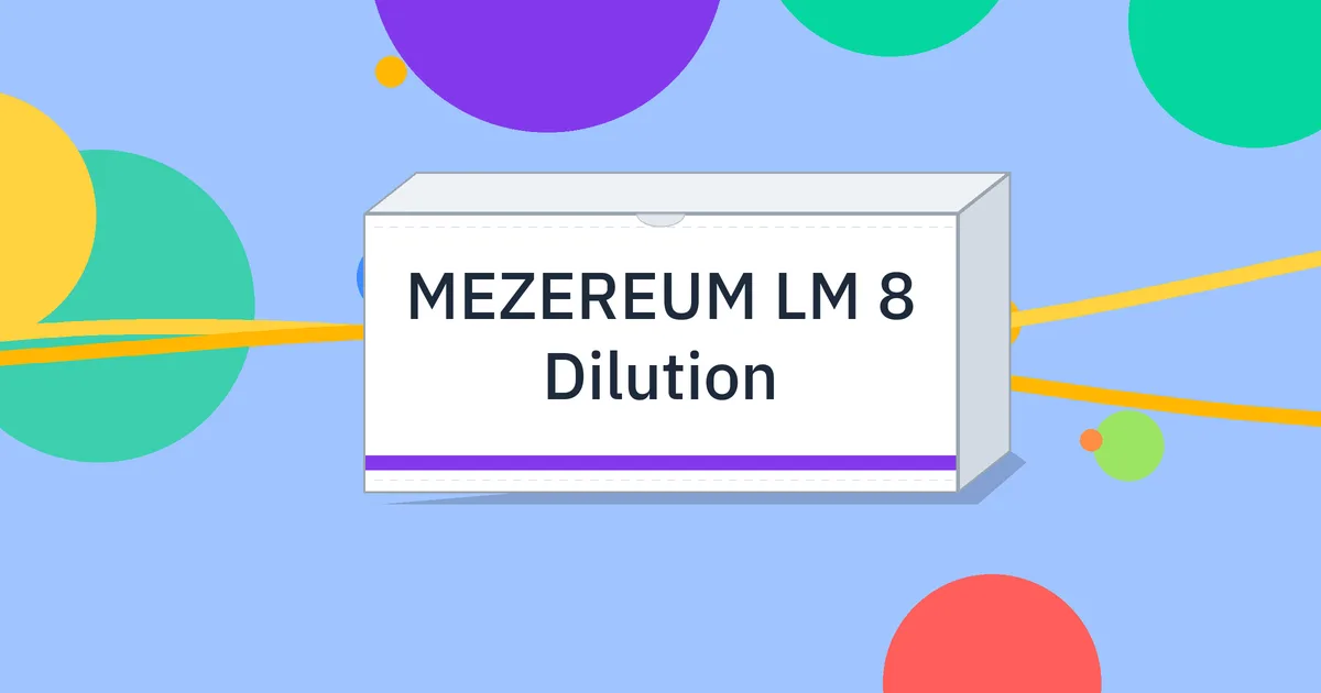 Symbolbild: Packung mit der Aufschrift MEZEREUM LM 8 Dilution (PZN 12956169) – Verfügbarkeit und Bezug in Apotheken in Frankfurt am Main