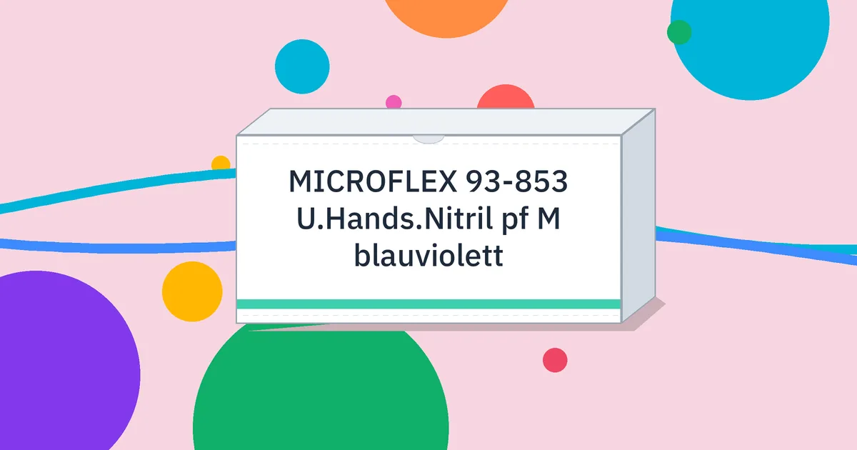 Symbolbild: Packung mit der Aufschrift MICROFLEX 93-853 U.Hands.Nitril pf M blauviolett (PZN 18388766) – Verfügbarkeit und Bezug in Apotheken in Frankfurt am Main