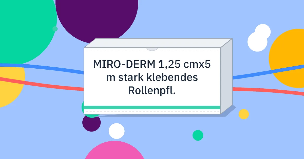 Symbolbild: Packung mit der Aufschrift MIRO-DERM 1,25 cmx5 m stark klebendes Rollenpfl. (PZN 00581646) – Verfügbarkeit und Bezug in Apotheken in Frankfurt am Main