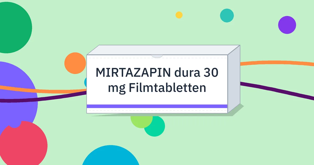 Symbolbild: Packung mit der Aufschrift MIRTAZAPIN dura 30 mg Filmtabletten (PZN 03152816) – Verfügbarkeit und Bezug in Apotheken in Frankfurt am Main