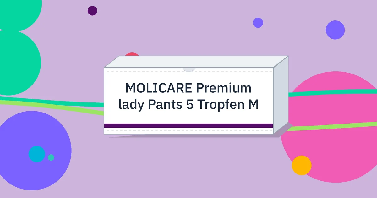 Symbolbild: Packung mit der Aufschrift MOLICARE Premium lady Pants 5 Tropfen M (PZN 18300777) – Verfügbarkeit und Bezug in Apotheken in Frankfurt am Main