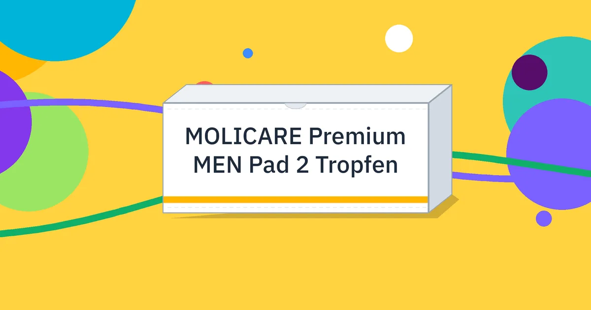 Symbolbild: Packung mit der Aufschrift MOLICARE Premium MEN Pad 2 Tropfen (PZN 15424881) – Verfügbarkeit und Bezug in Apotheken in Frankfurt am Main