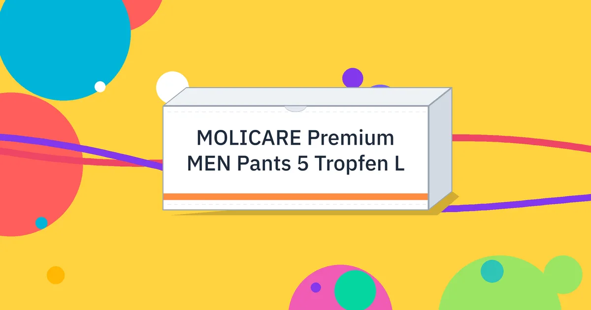 Symbolbild: Packung mit der Aufschrift MOLICARE Premium MEN Pants 5 Tropfen L (PZN 15567385) – Verfügbarkeit und Bezug in Apotheken in Frankfurt am Main