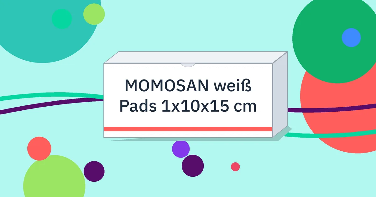 Symbolbild: Packung mit der Aufschrift MOMOSAN weiß Pads 1x10x15 cm (PZN 06135959) – Verfügbarkeit und Bezug in Apotheken in Frankfurt am Main