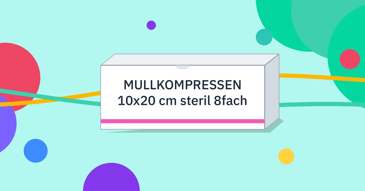 Symbolbild: Packung mit der Aufschrift MULLKOMPRESSEN 10x20 cm steril 8fach (PZN 11296179) – Verfügbarkeit und Bezug in Apotheken in Frankfurt am Main