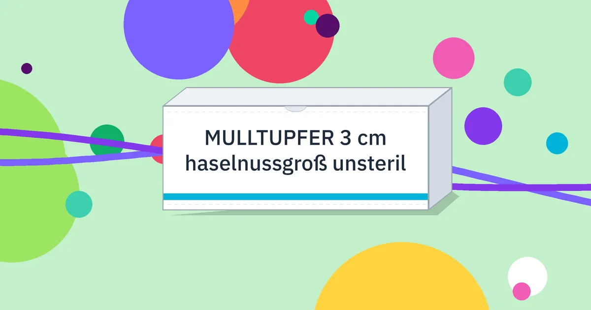 Symbolbild: Packung mit der Aufschrift MULLTUPFER 3 cm haselnussgroß unsteril (PZN 17565350) – Verfügbarkeit und Bezug in Apotheken in Frankfurt am Main